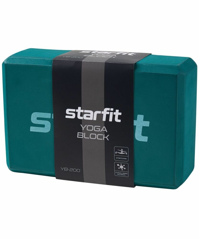 Комплект 2 штук, Блок для йоги STARFIT YB-200 EVA,8см,115гр,22.5х15см, изумрудный, ЦБ-00001691 YZ