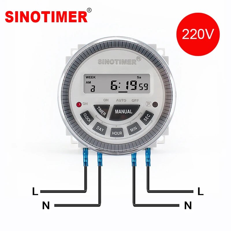 Программируемый цифровой таймер SinoTimer TM619 220В 10А 220VAC