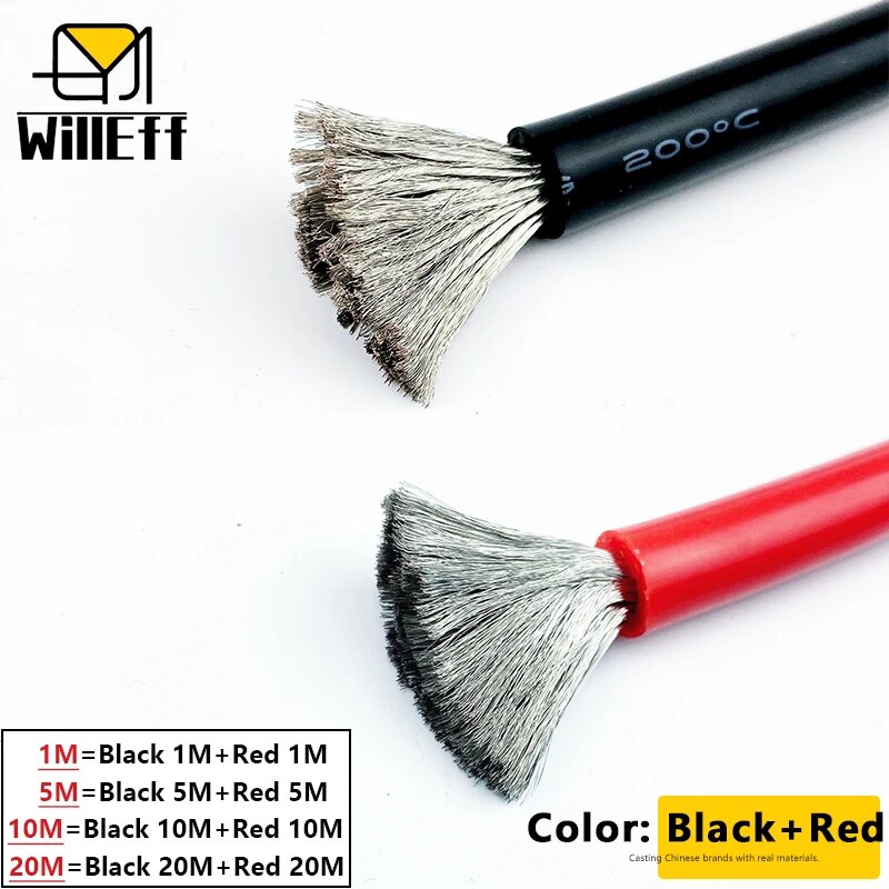 Силиконовый провод для электромобиля 1AWG 8 AWG - 6mm, Black and Red, 1m