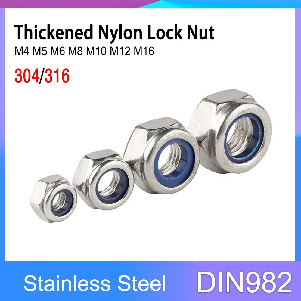 Нержавеющие самоблокирующие гайки DIN982 M4-M16 100pcs M5, 304 stainless steel