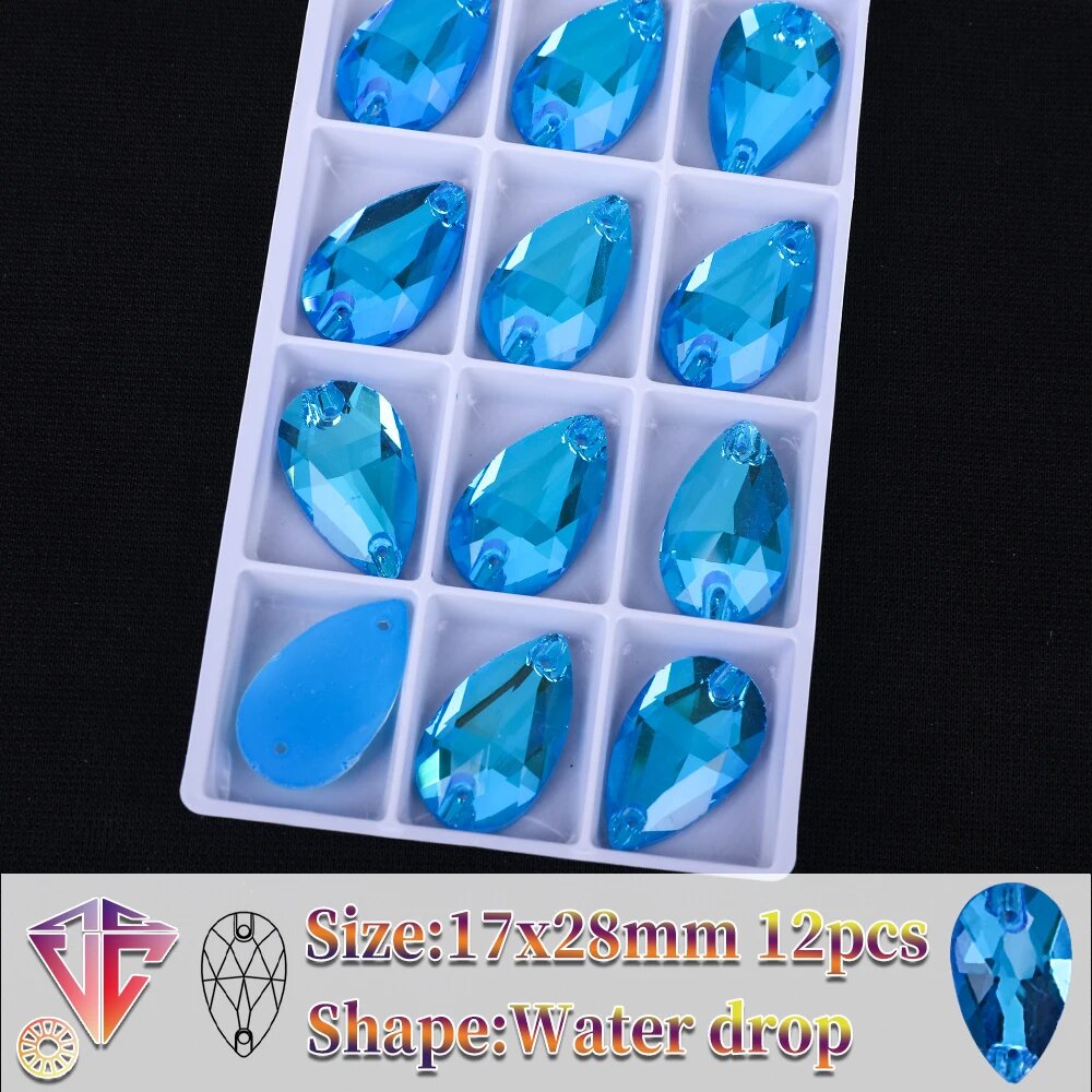 Капли воды Sapphire AB 17x28mm, 12шт