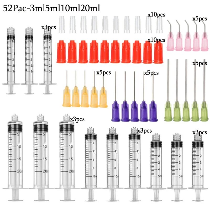 Шприцы 52шт с иглами 14ga-23ga, Цвет: 52Pac-3ml5ml10ml20ml