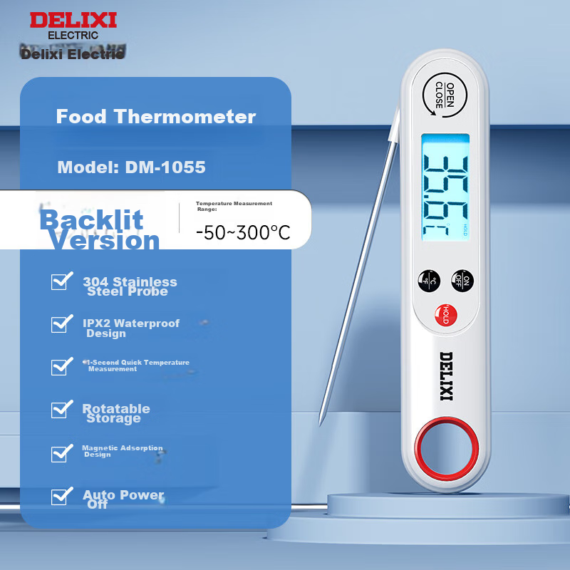 DELIXI Probe Folding Thermometer, Kitchen Baking Water Temperature Milk Temperature Electronic High-Precision Rechargeable Food Thermometer