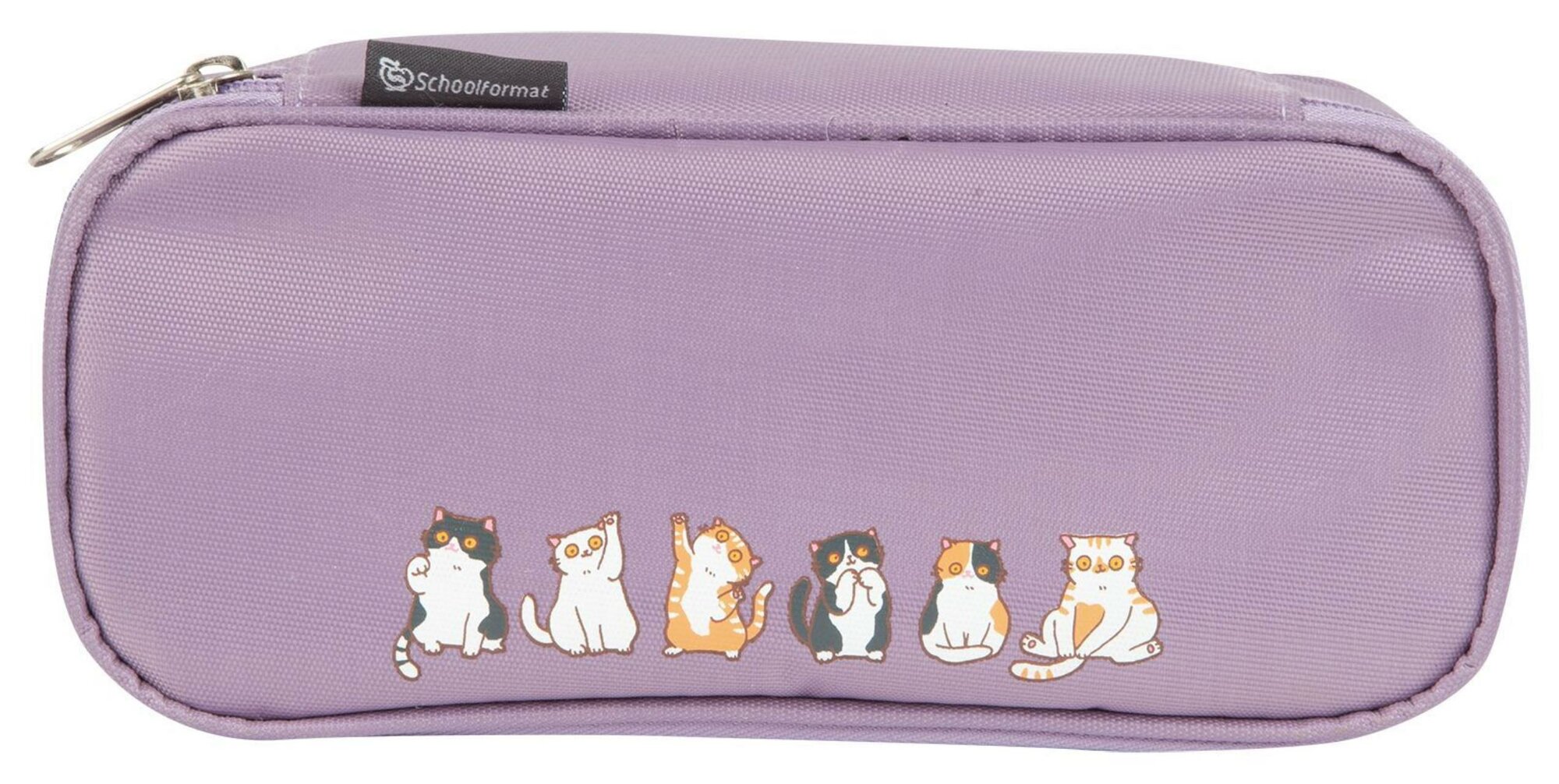 Пенал односекционны Schoolformat собрание котов 210х55х100 мм, сиреневы полиэстер, с 1 откидно планк