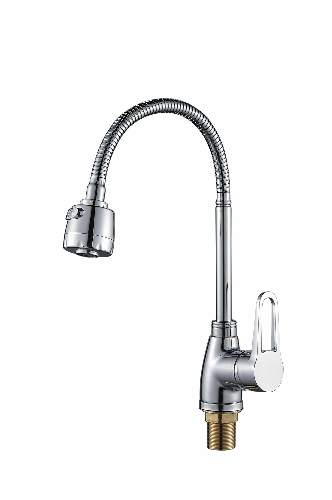 Кухонный смеситель с гибким изливом ALOUTE, хром, крепление на большой гайке. Монтаж на одно отверстие, на гайке. Гибкая подводка. Присоединительный размер 1/2". С аэратором. Материал алюминий