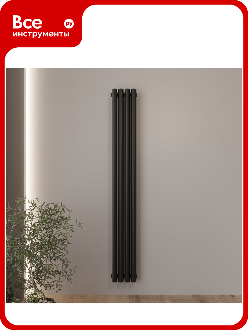 Радиатор Faberg Steelion 1 трубный, 50 мм диаметр, подключение - нижнее-правое, 4 секции, высота - 1800 мм, цвет - RAL9005 FB.702.1.1800.4.9005