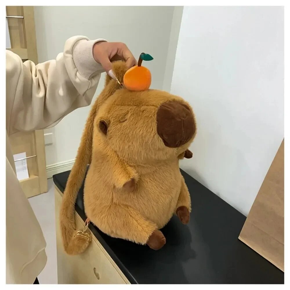 Плюшевый рюкзак Capybara рюкзак Kawaii модная плюшевая кукла кукла меховой сумки детская сумка для плеча на плечо мини -лох, темно-коричневый, SKU03033