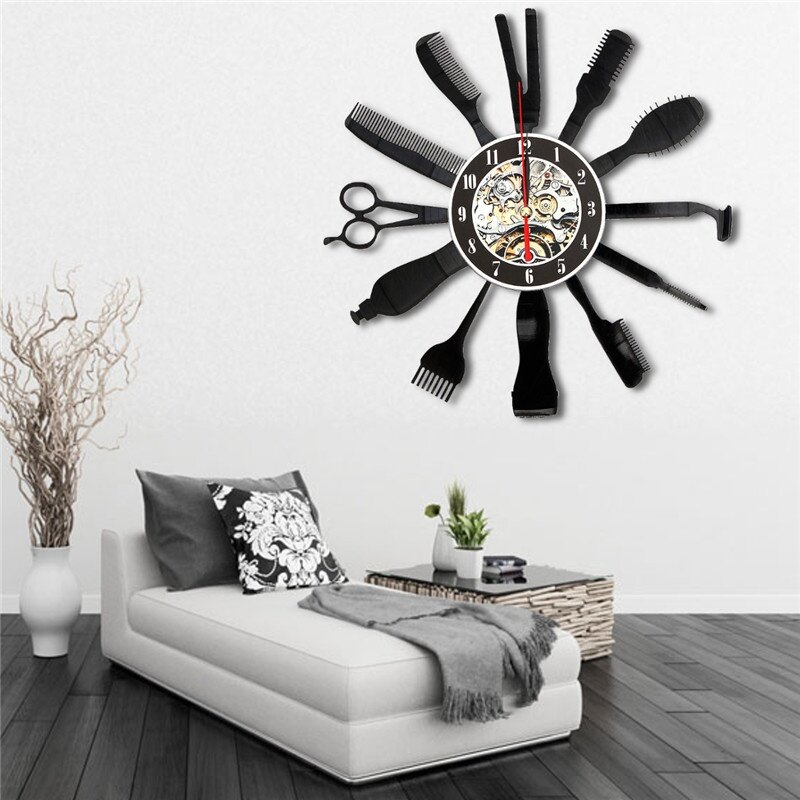 Аксессуар Парикмахерская Инструмент Искусство Виниловая Пластинка Черные Настенные Часы Декор Для Домашней Комнаты Подарок новый
