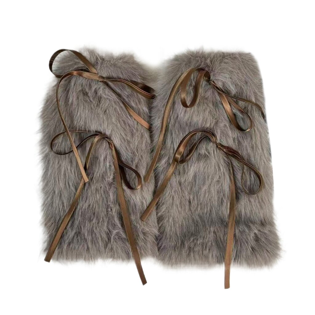 Женские Пушистые Белые Гетры Носки Harajuku С Лентой И Бантом, Леггинсы, Чехол Для Ботинок