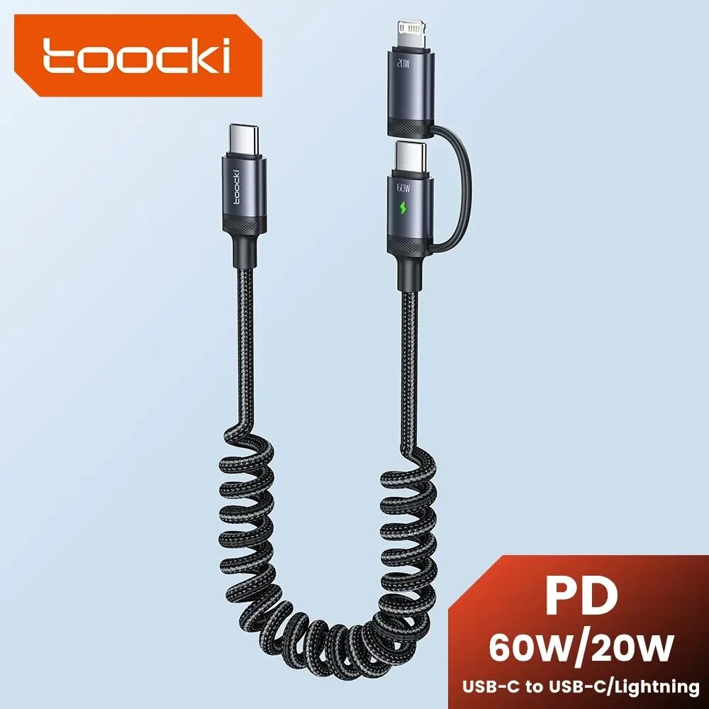 Кабель Toocki 2-в-1 PD 60W Type C Для iPhone 15 Pro, Samsung S23, Xiaomi, Быстрая Зарядка, USB-кабель Для Автомобиля