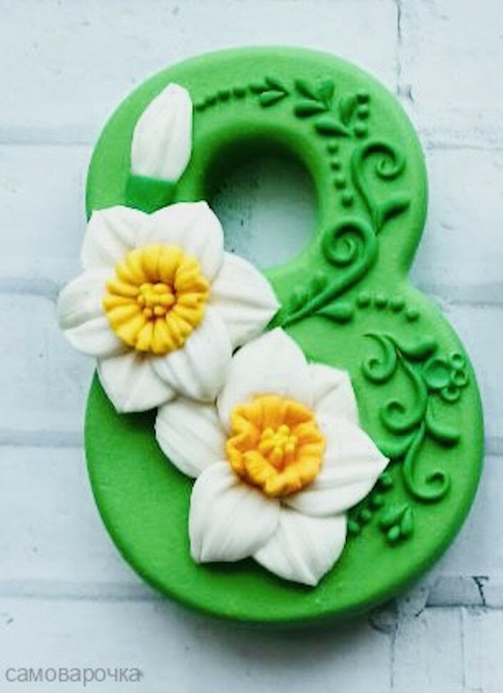 Хохлома с нарциссами на восьмерке cиликоновая форма для шоколада, гипса 2D
