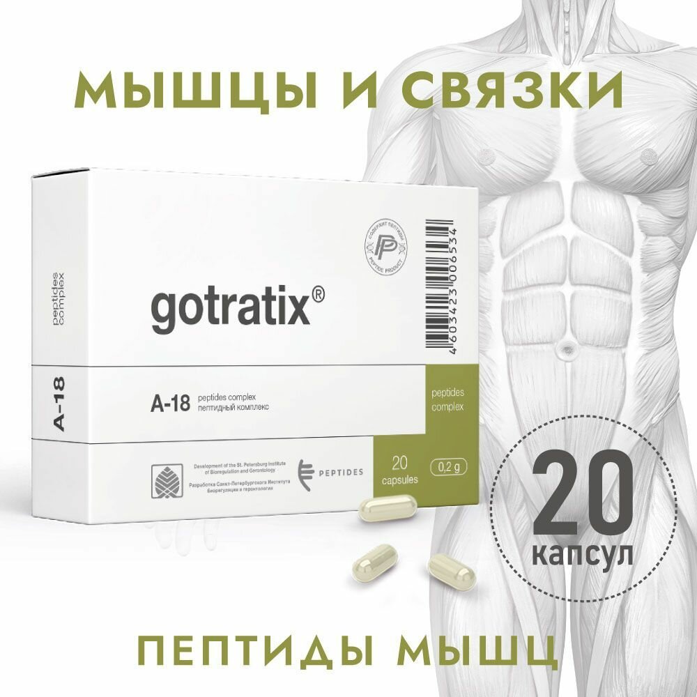 Готратикс (Пептиды Хавинсона) пептид для мышц, 20 капсул, развитие мышечной ткани, увеличение объема мышц, восстановление при физических нагрузках БАД