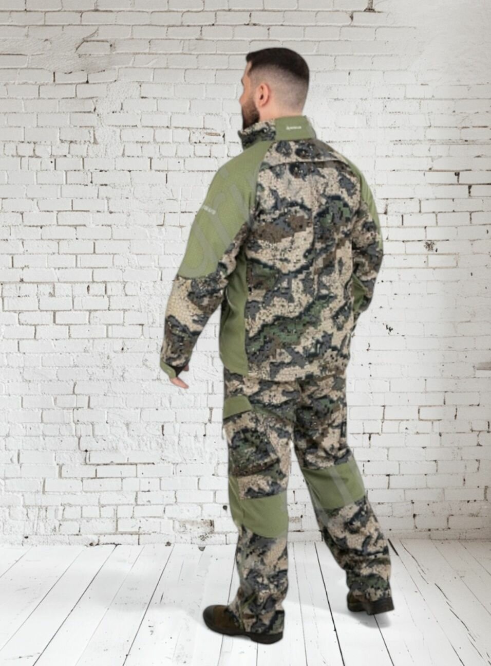 Костюм Softshell Matrix, демисезонный, флис, влагозащита, мужской, р. 46, серый спектр, зеленый пиксель — фото 1
