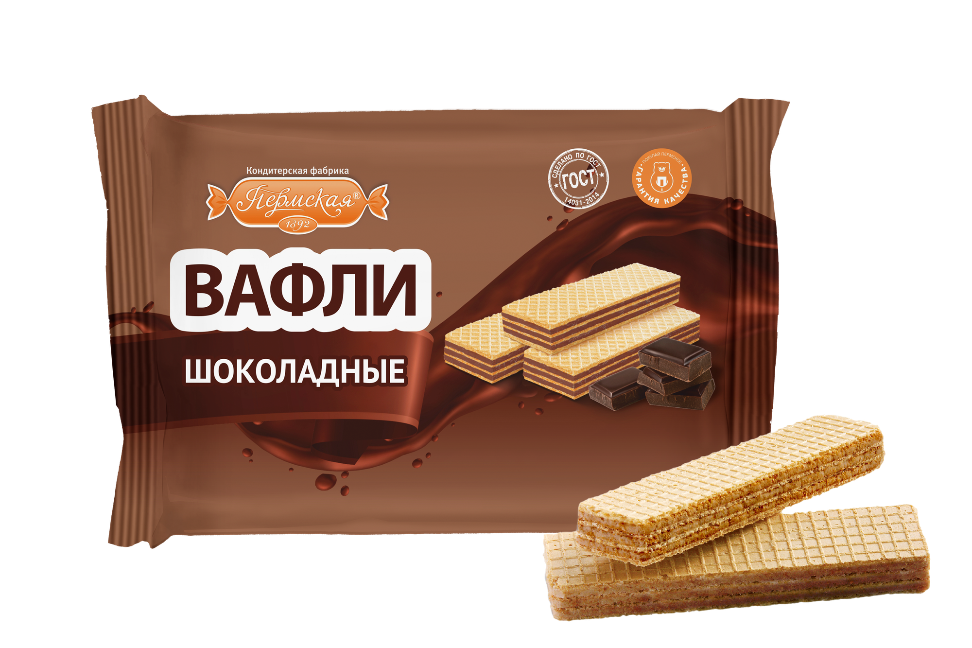Вафли Кондитерская фабрика Пермская "Шоколадные 260 г" , 3 шт