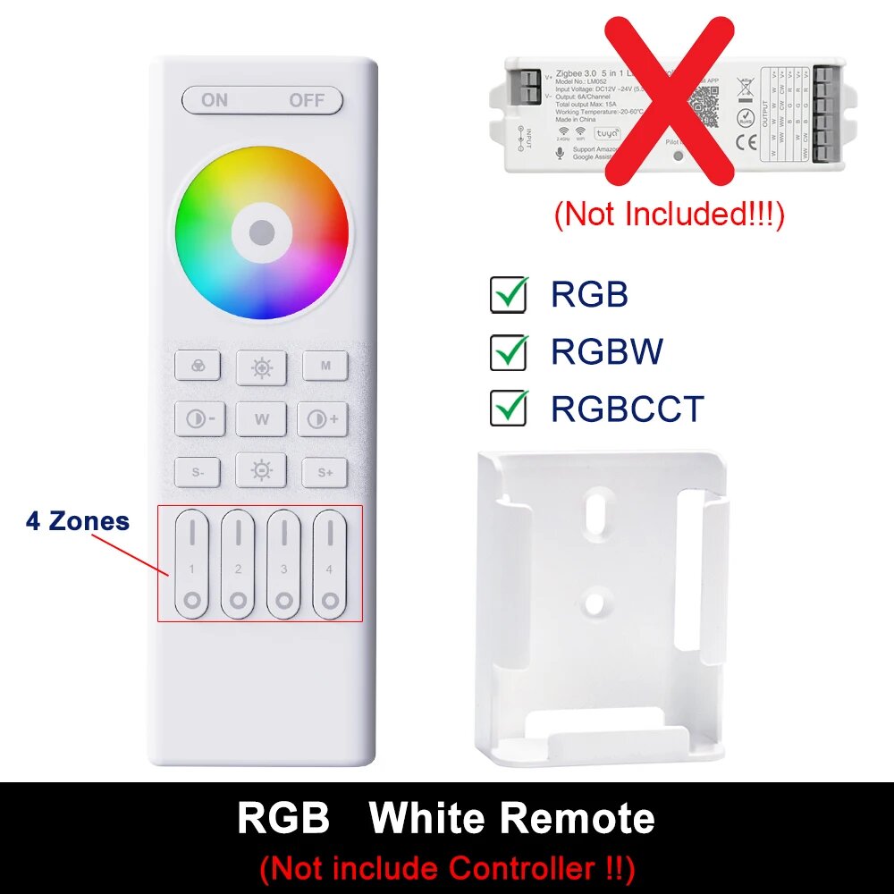 Универсальный контроллер Tuya Zigbee Wifi умный диммер LED 2.4G пульт ДУ, поддерживающий Alexa Google Assistant, для лент COB 12V 24V CCT RGB RGBCCT - пульт ДУ RGBCCT белый