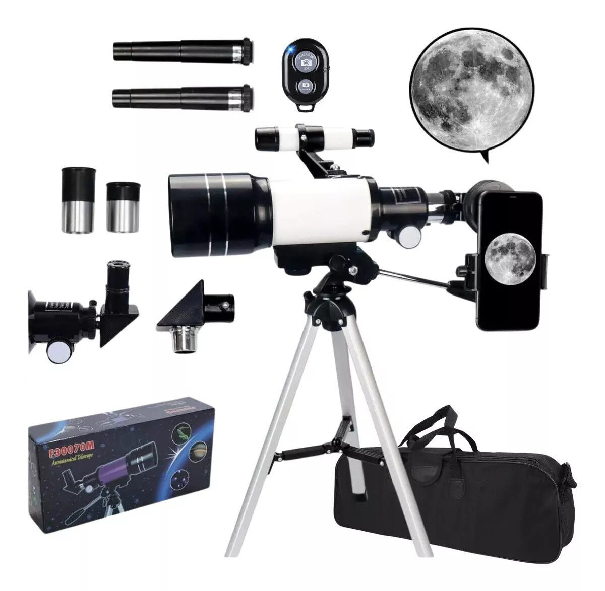 Телескоп астрономический рефрактор 200х с видоискателем, белый, белый Телескоп