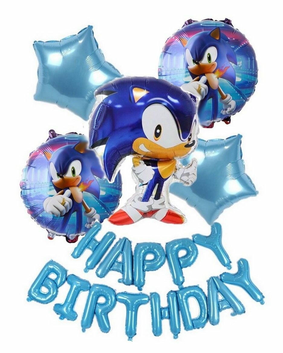 Воздушные Шары С Днем рождения Ежик Супер Соник 6шт