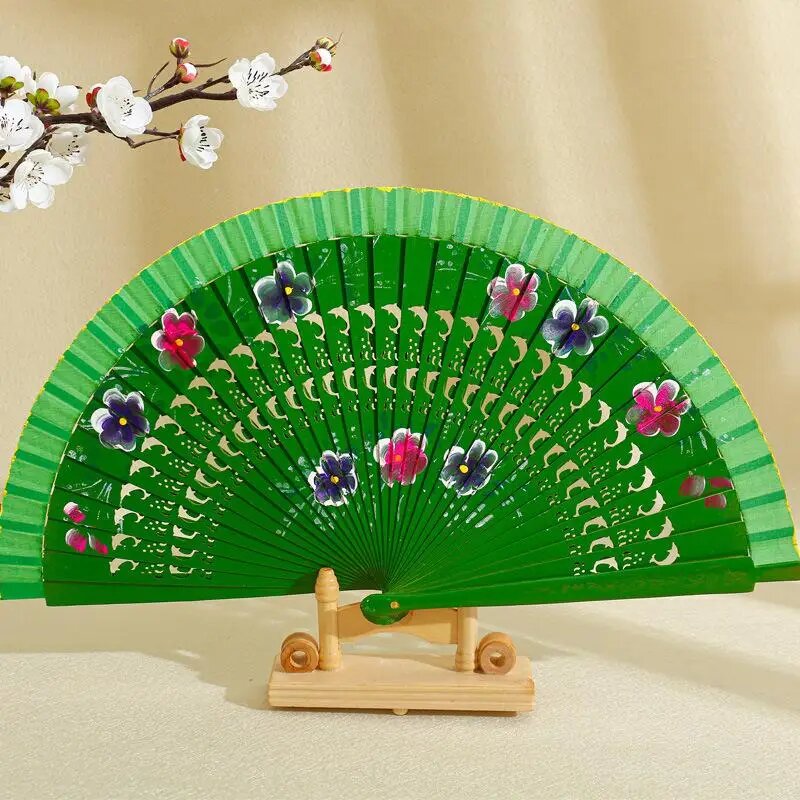 Деревянный складной веер green