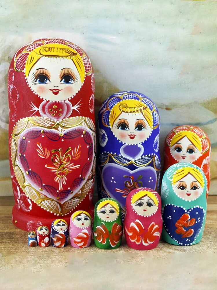 Русские матрешки "Русские матрешки", дерево, ручная роспись, 10 штук