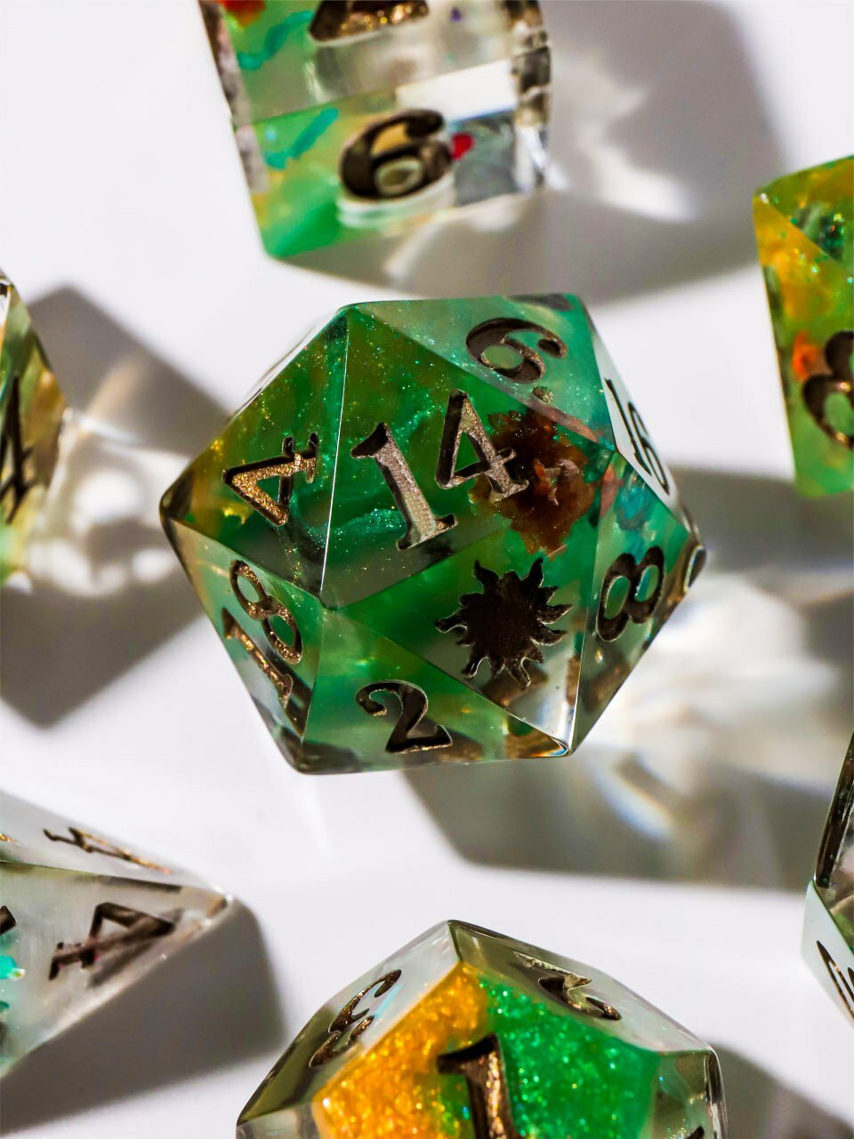 Дайсы, игральные кубики, кости для ДнД, DnD, НРИ, прозрачные, 7шт, набор Дайсы и точка"