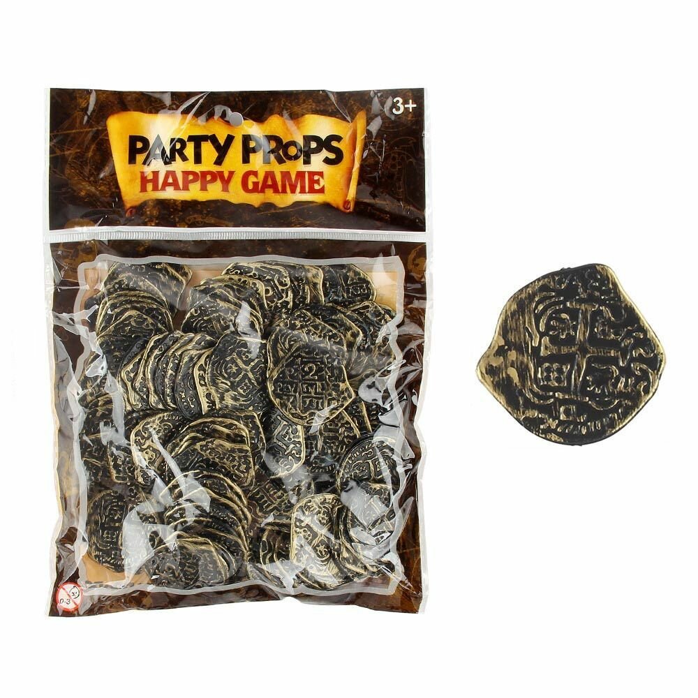 Декоративные монетки для праздника Хэллоуина и пиратских вечеринок набор 100 шт, золото, серебро, медь