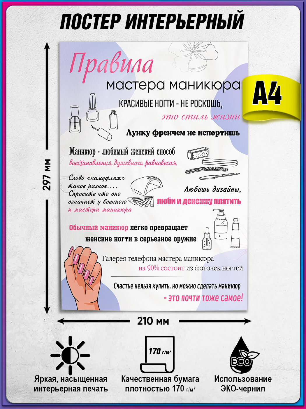 Информационный плакат/ Постер Правила мастера маникюра/ А-4 (21x30 см.)