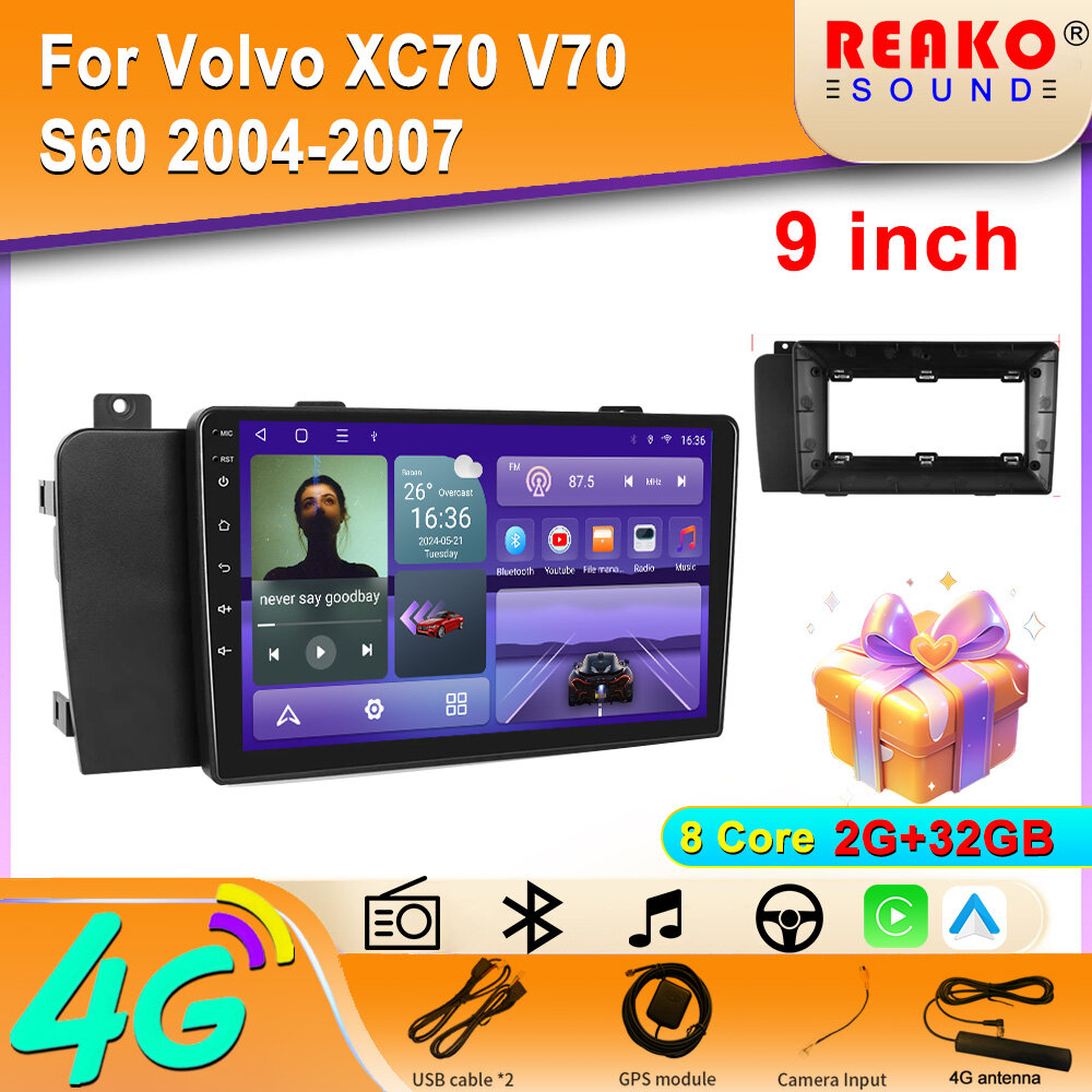 Магнитола для Volvo XC70 V70 S60 2004-2007 , 8 ядерный процессор 2/32Гб ANDROID 10, QLED экран 9 дюймов, Wifi
