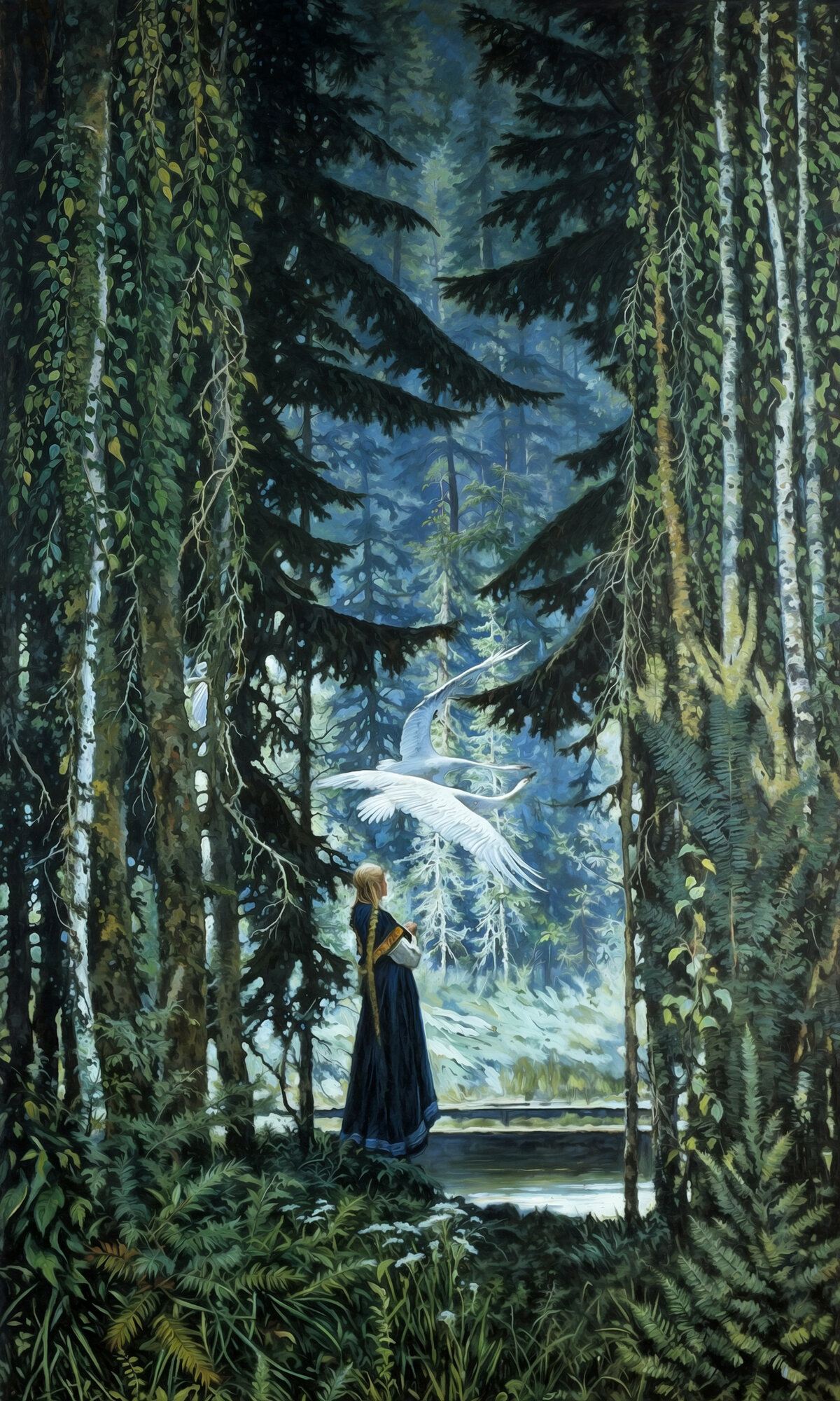 Репродукция картины Константина Васильева "Гуси - лебеди" на холсте 30х50