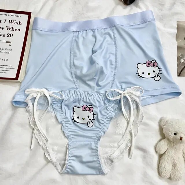 Синие шелковые трусы Hello Kitty Ice Silk с регулируемым поясом. Милое женское нижнее белье. Мужские боксеры. Гладкие и дышащие. Новые, Размер: Девочки L Мальчики L