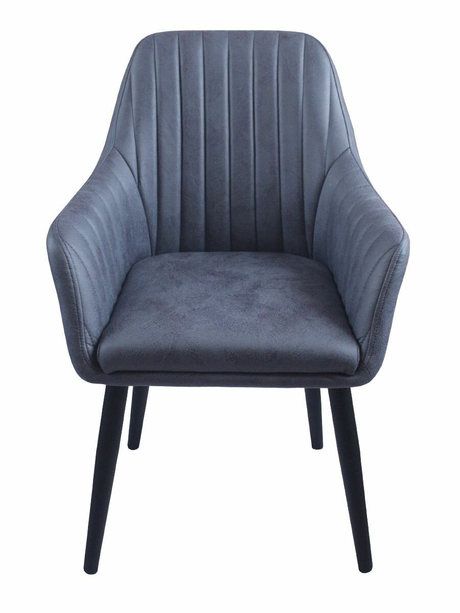 Полукресло, стул замшевый, Моби Серо-Синий, черные металлические ножки