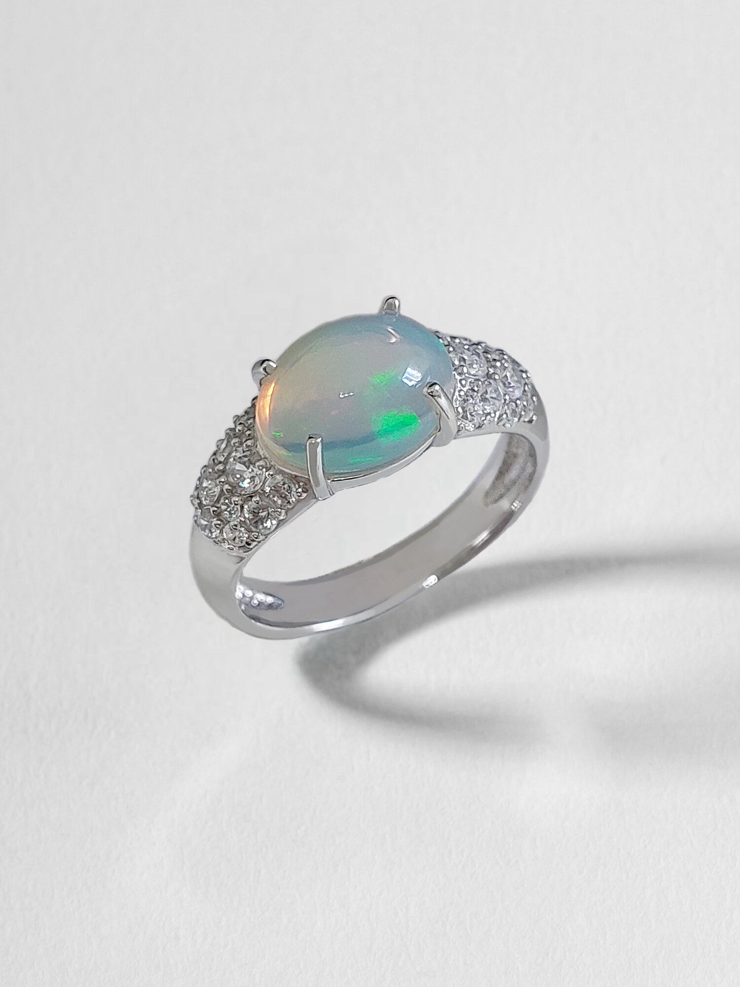 Кольцо, серебро, 925 проба, родирование, опал, фианит