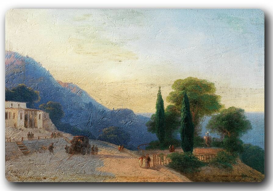 Репродукция/Картина/Иван Айвазовский "Летний день в Крыму"/Интерьерная фреска на доске/30х20 см