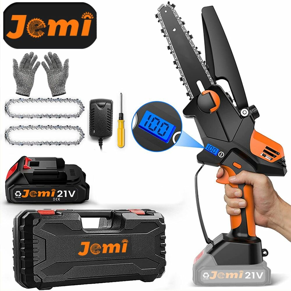 Jemi Портативная электрическая 6-дюймовая мини бензопила ручная цепная пила с подсветкой для обрезки деревьев