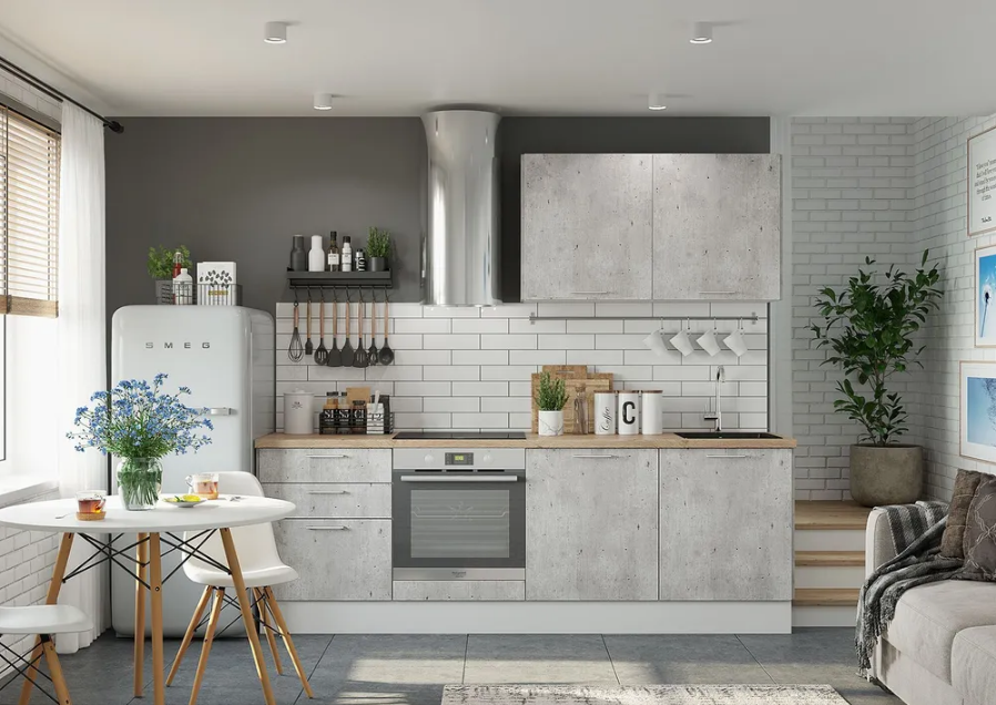 Кухня Оптима 2.40 м, в цвете Бетон Лайт, столешница в комплекте