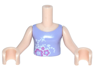 Torso Mini Doll Girl Lavender Top with Dark Pink and White Flowers Pattern, Light Nougat Arms with Hands, FTGpb072c01 Light nougat U
