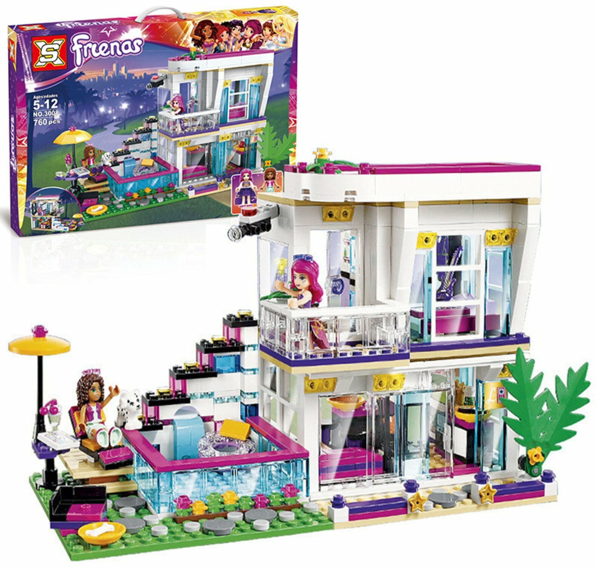 Конструктор SX FRIENAS "Дом Поп Звезды", развивающий, светящийся, для девочек, 760 деталей