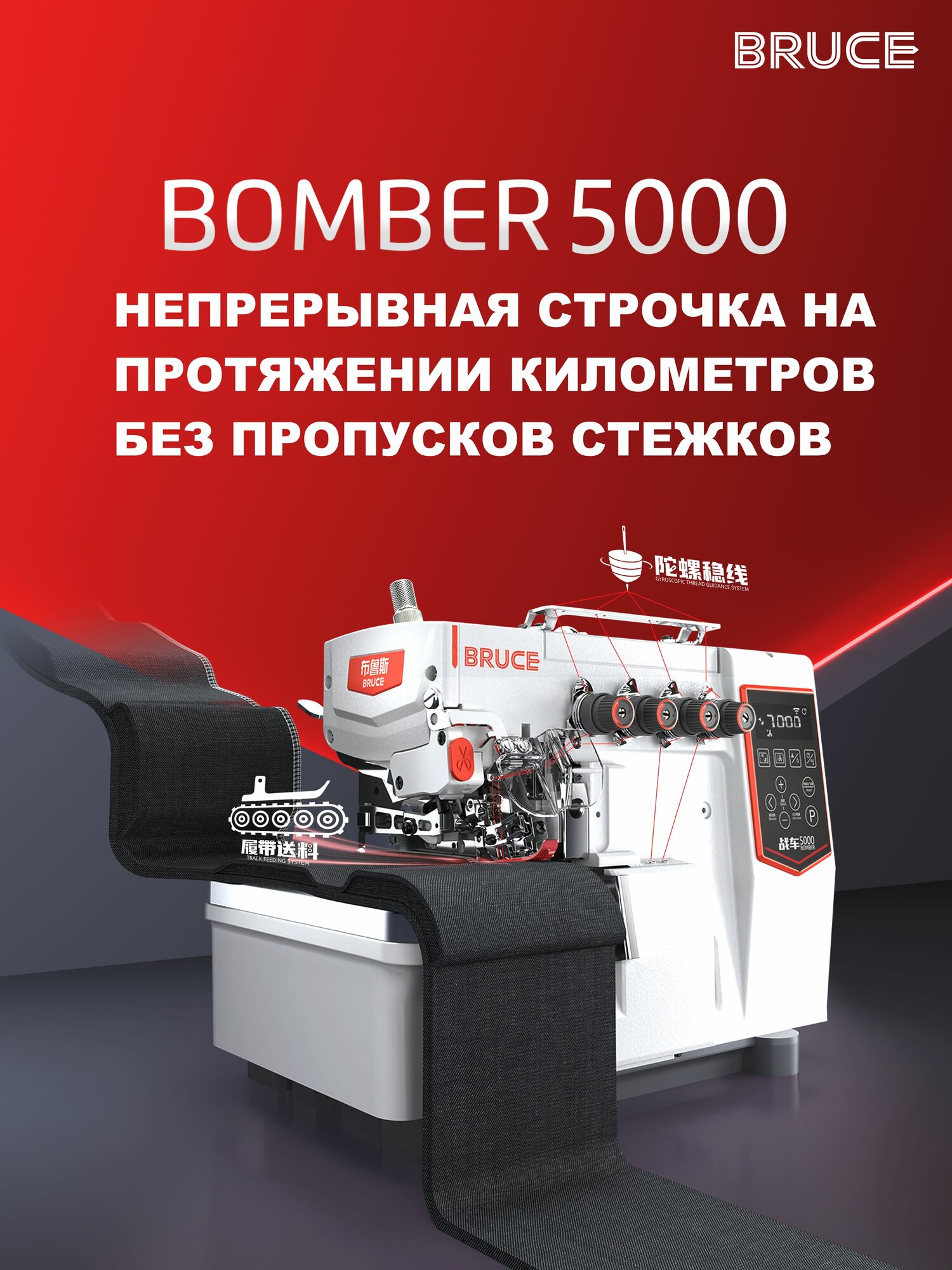 Промышленный 4-х ниточный оверлок BRUCE B 5000 A4-M03/333 BOMBER со стандартным столом