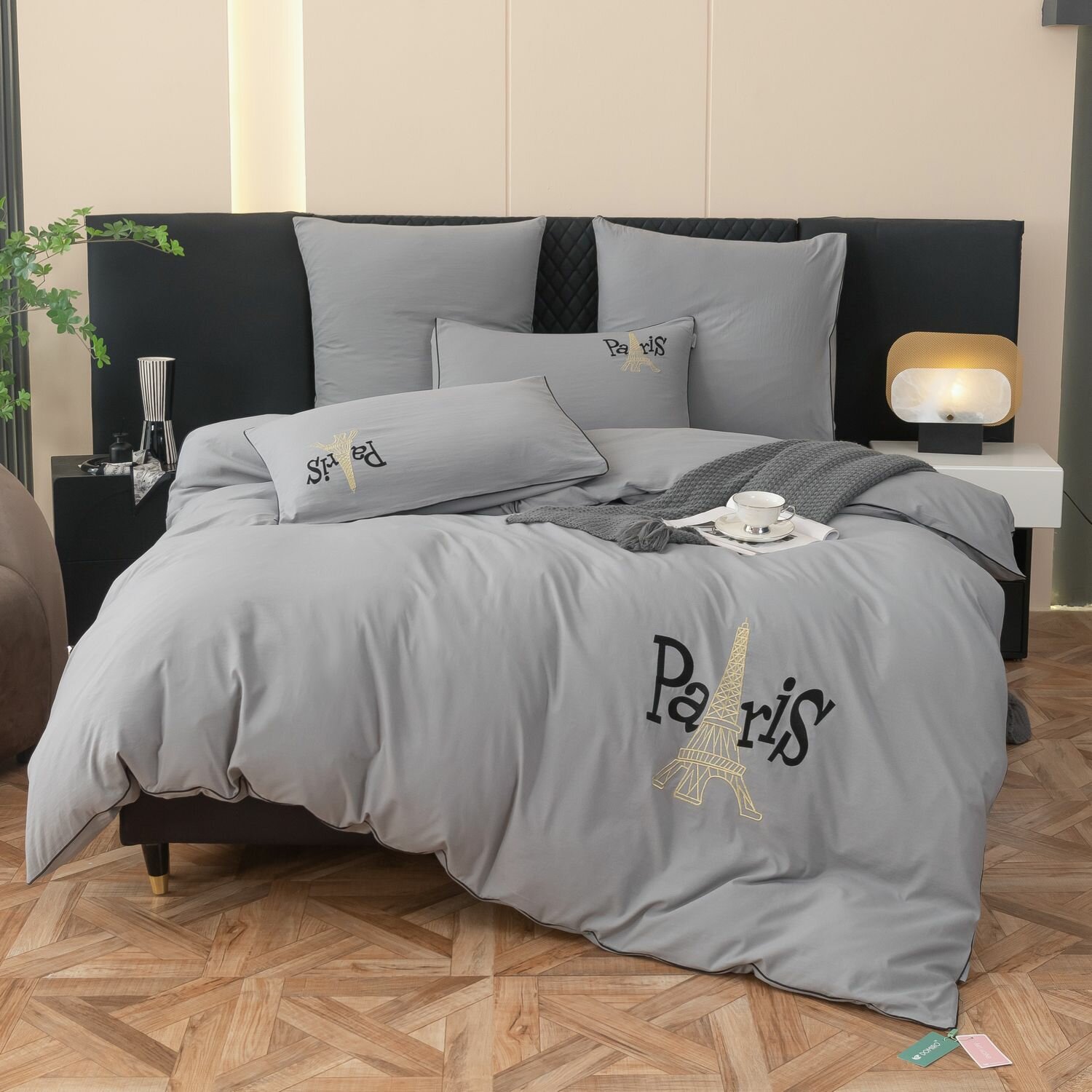 Комплект постельного белья Domiro "Mood of Paris", сатин-люкс, 2-х спальный, серый