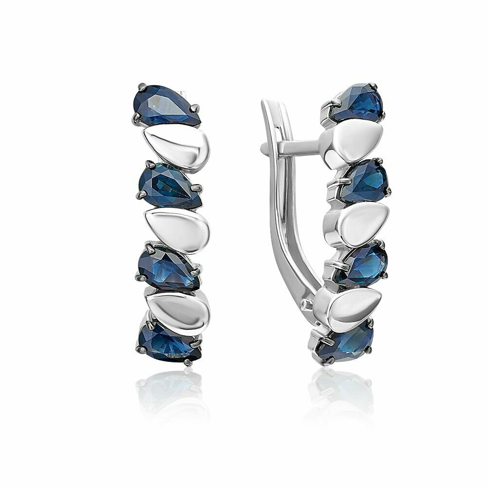 Серьги, белое золото, 585 проба, родирование, сапфир