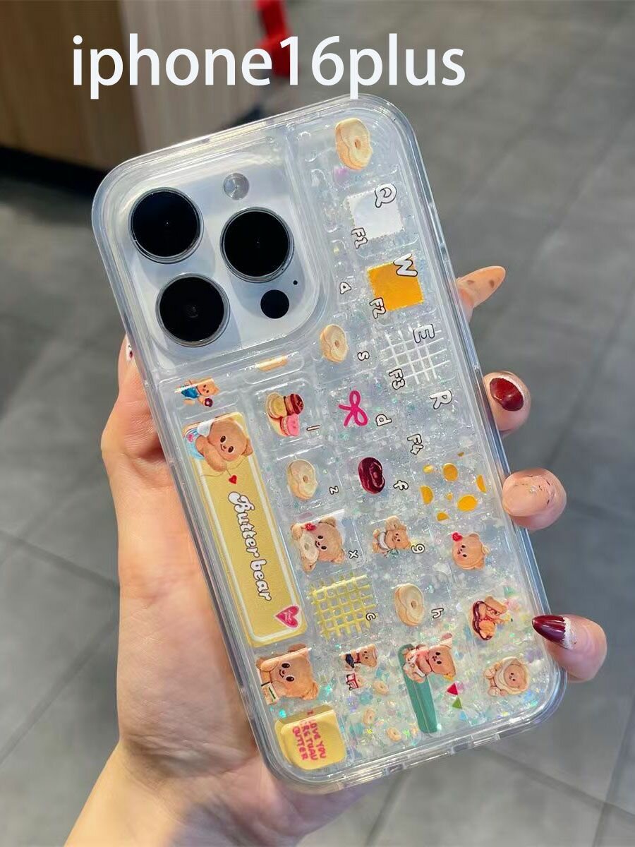 Чехол Soft Touch Liquid Sand, для iPhone 15, светящийся, защита от ударов, TPU+PC, голубой