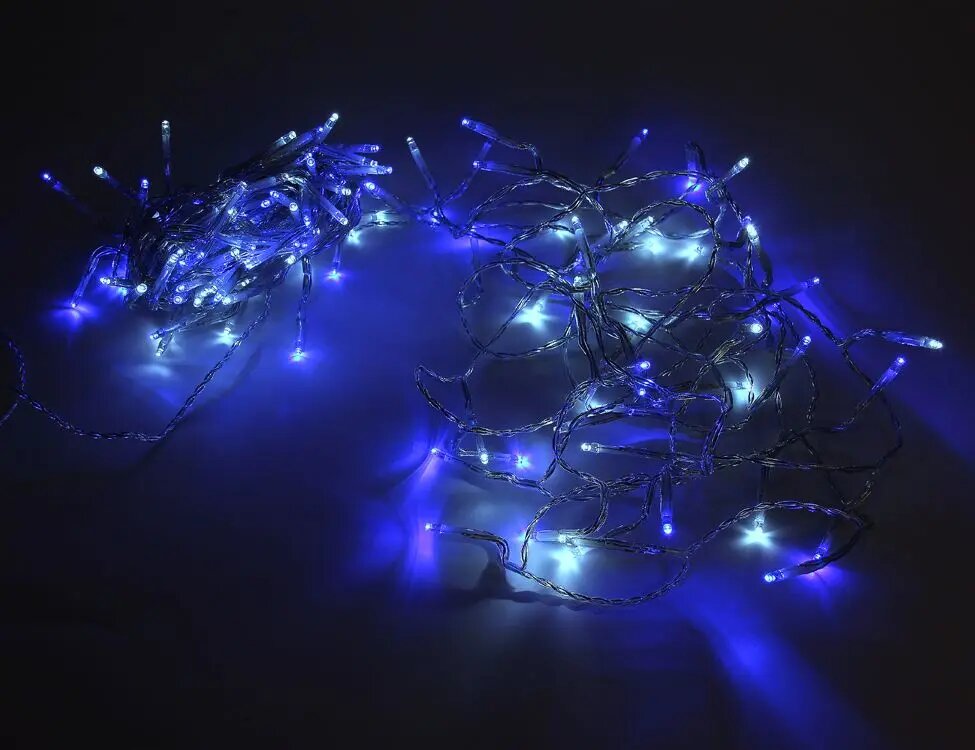 Светодиодная гирлянда нить Объемная 120 белых/синих LED ламп 9 м, прозрачный ПВХ, контроллер, IP44, Kaemingk (Lumineo)