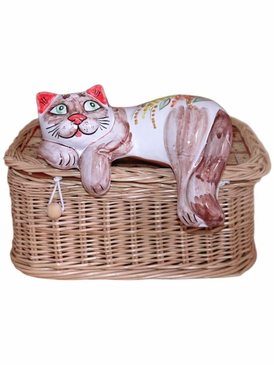 Статуэтка, Сувенир Кошка спящая (майолика)-2, ручная работа