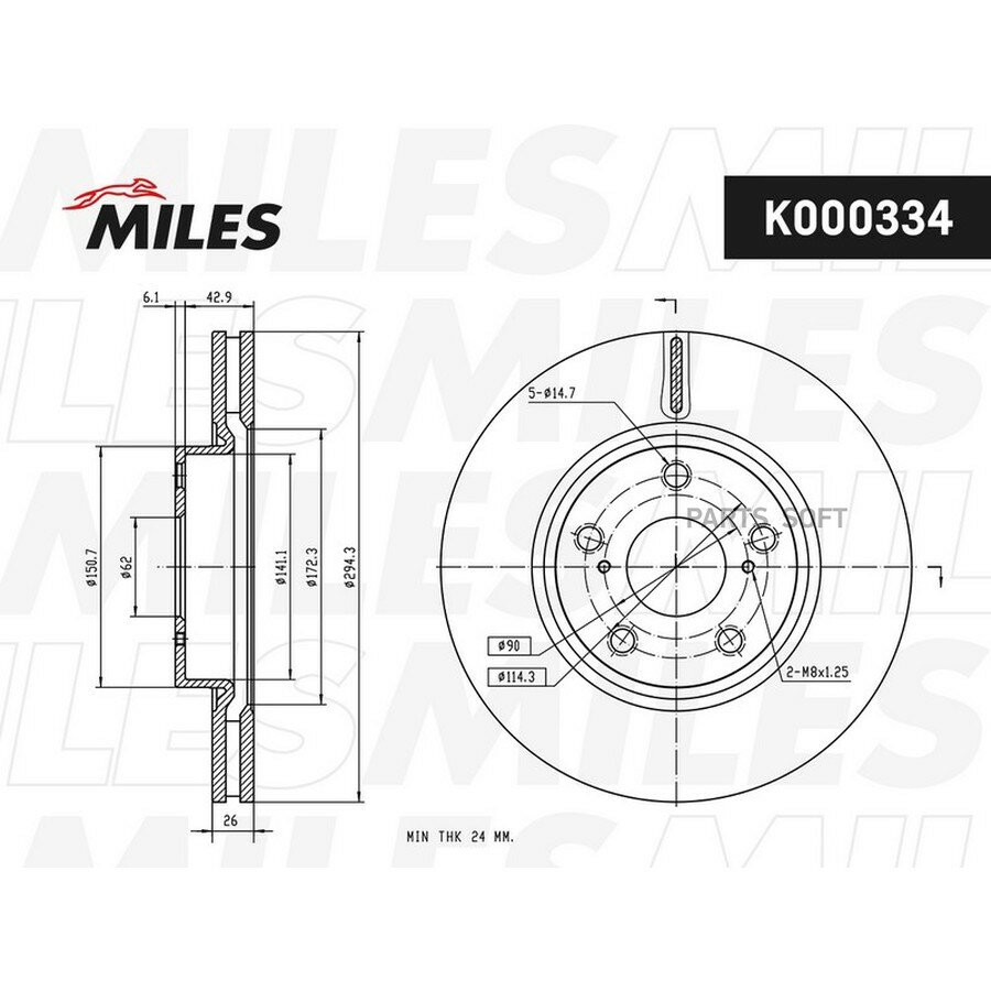 MILES K000334 Диск тормозной TOYOTA AVENSIS 2.0-2.4 03- передний вент. ()