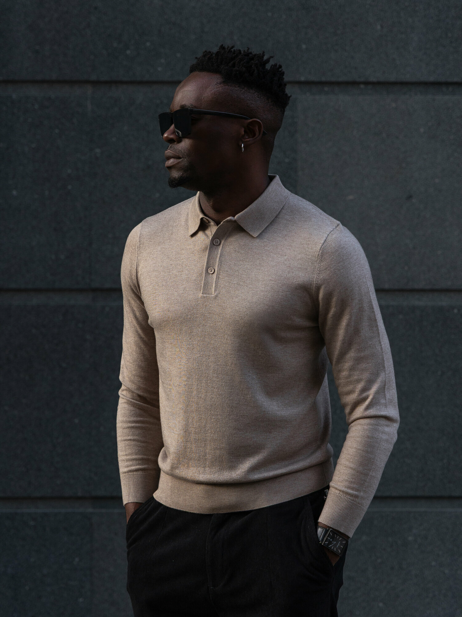 Поло вязаный с длинным рукавом