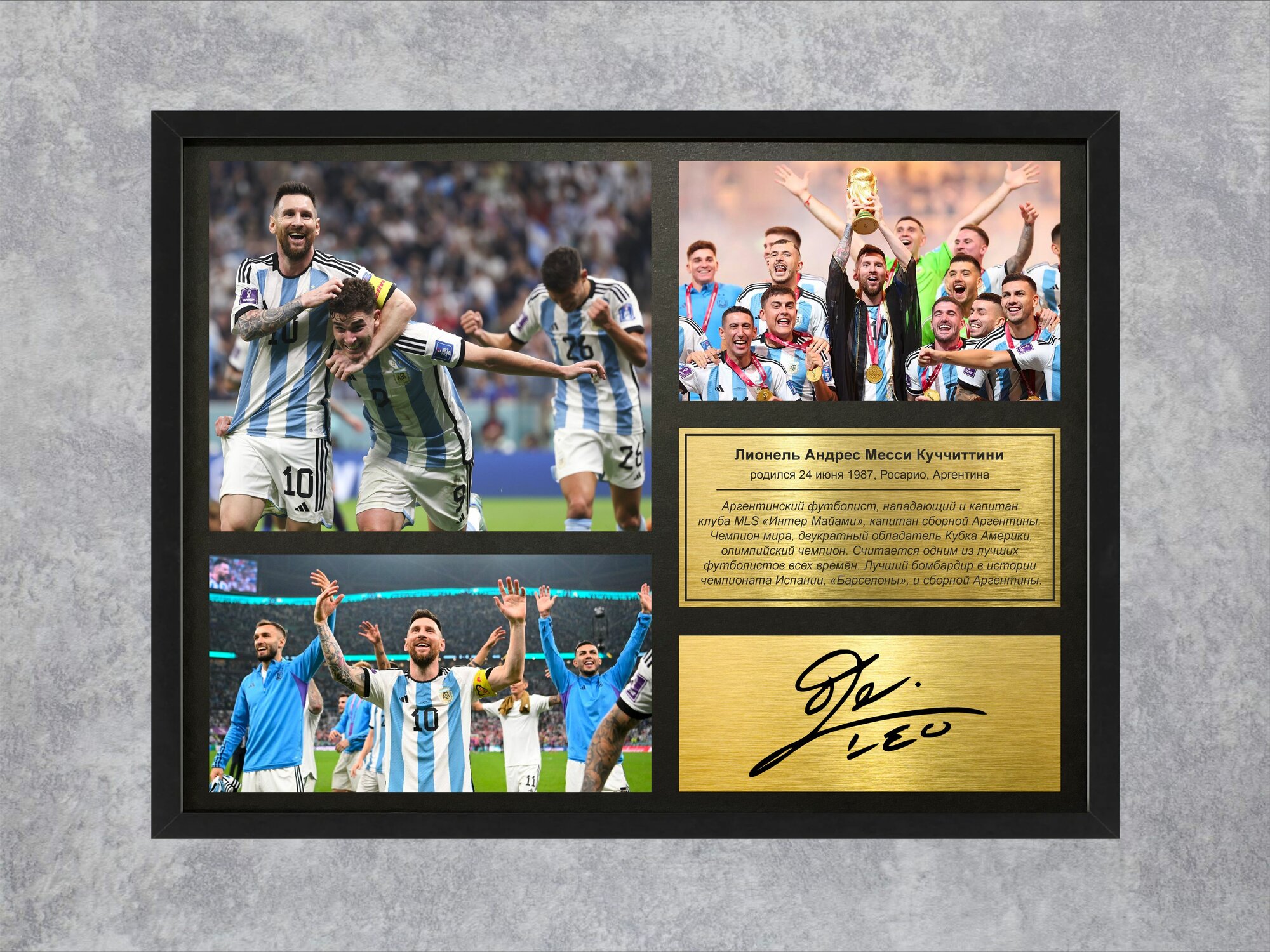 Leo Messi Лео Месси картина панно с автографом 33х43см