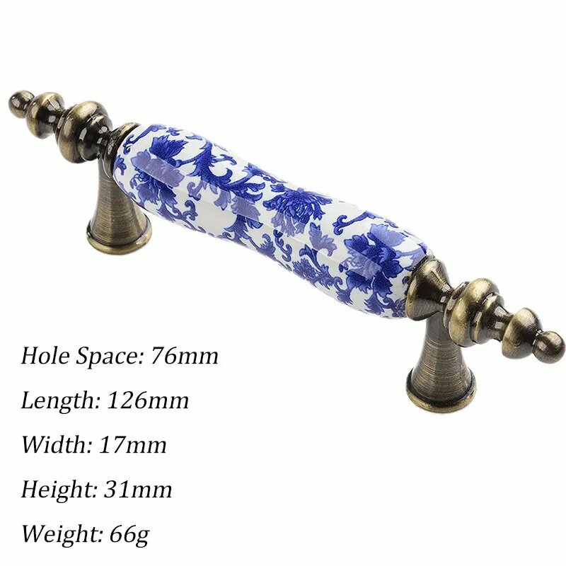 Ручки для шкафов MFYS керамические синие круглые с цветами G-76mm