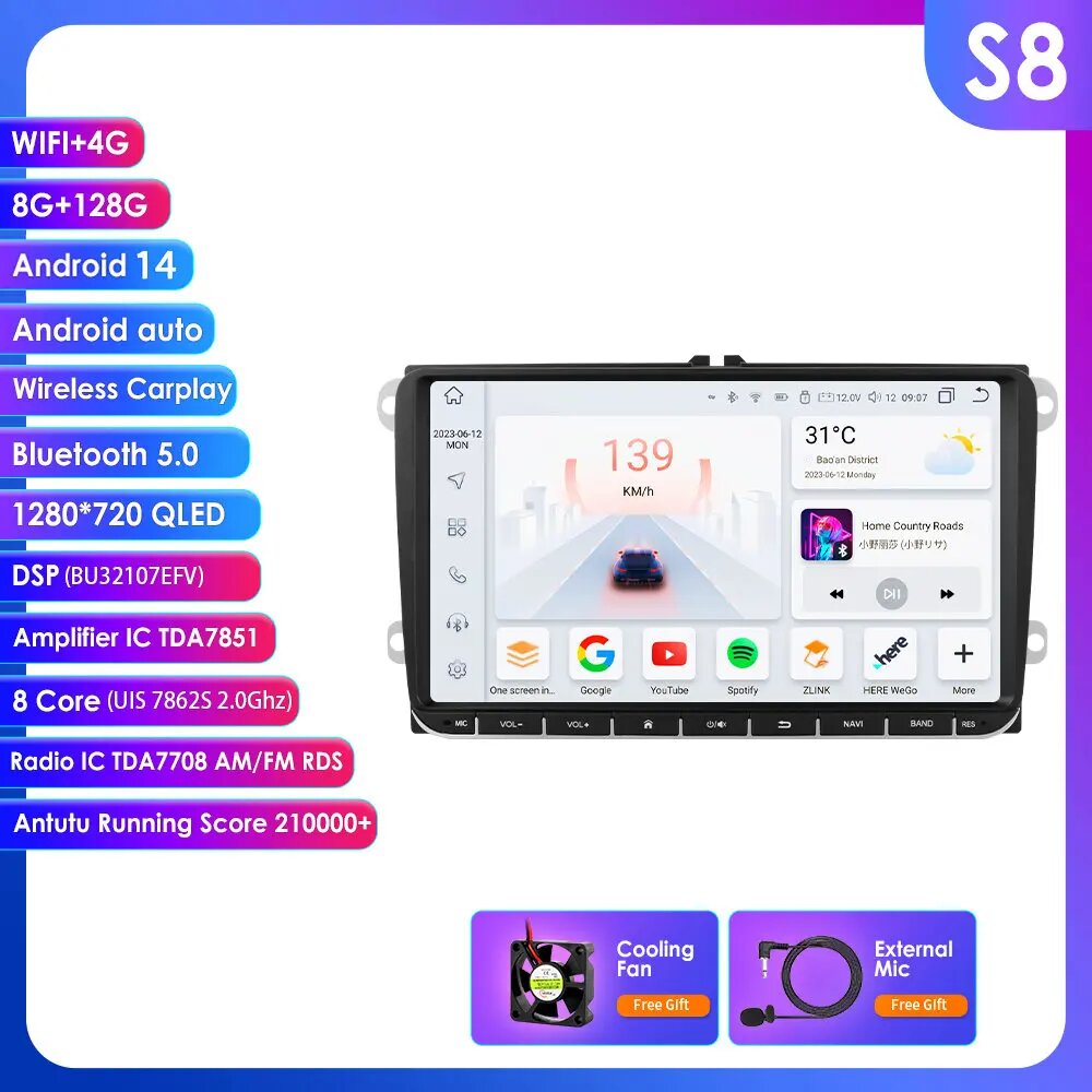 Автомагнитола 2 Din, Android, 4G, GPS-навигация для VW Passat B6 Amarok Volkswagen Jetta T5Skoda S8