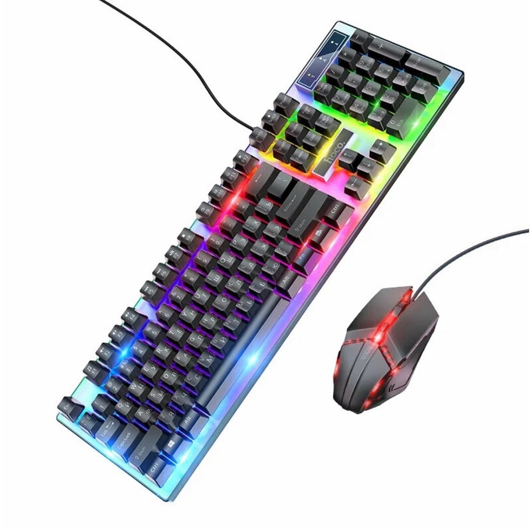 Игровая клавиатура и мышь Hoco GM18 Colorful Lightning, RGB-подсветка, Русская раскладка, Черный