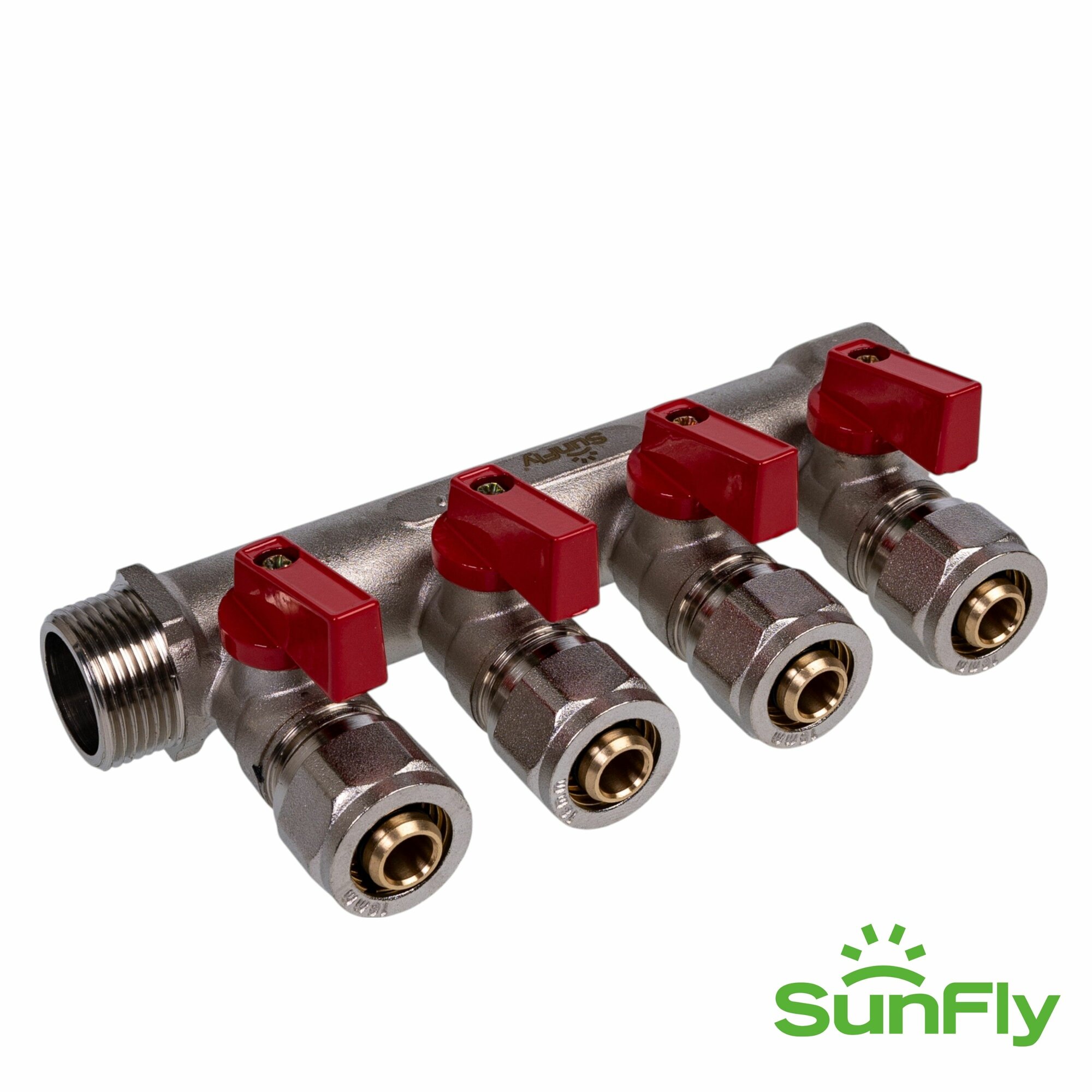 Коллектор с шаровыми кранами 3/4", 4 отвода x 16 мм с цангами SUNFLY (XF25286-34-4)