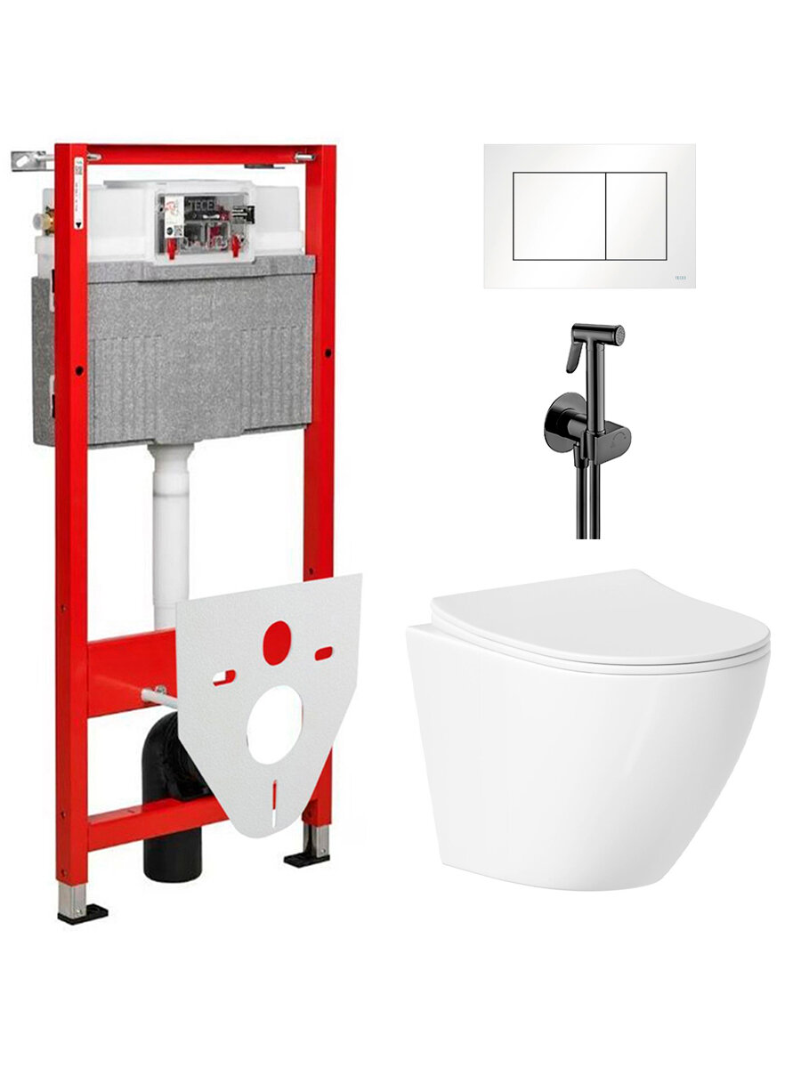 Инсталляция TECEbase Kit 35490101 с гигиеническим душем, унитаз подвесной, 6 предметов
